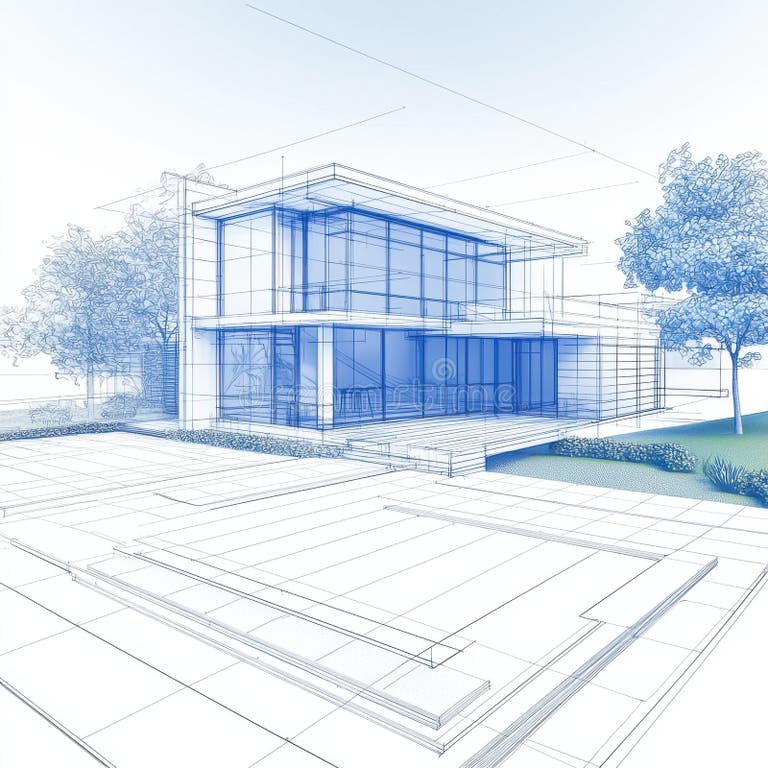 Blueprint of a House Featuring Detailed Sketches of the Front and Side ...