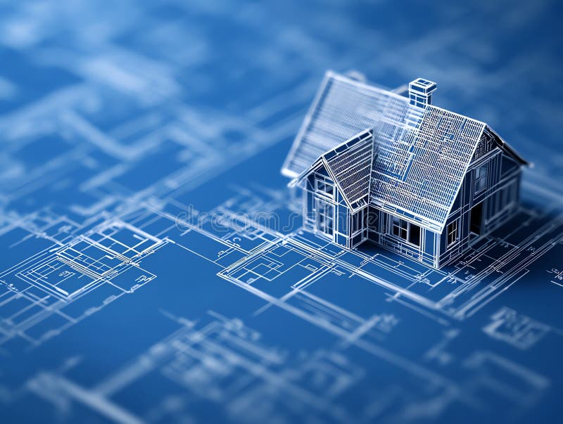 Blueprint of a House with a Model Home on Blueprints Conceptual Design ...