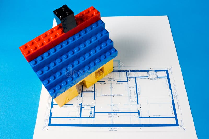 Blueprint for a House and a Model House Stock Image - Image of cube ...