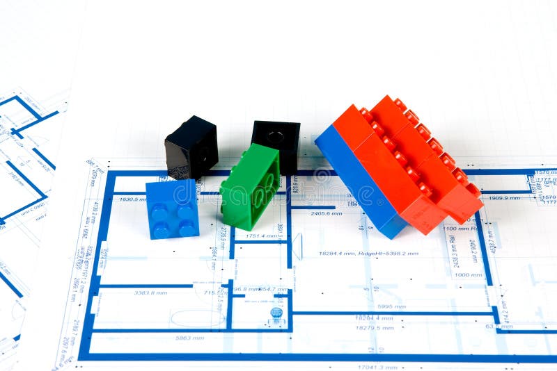 Blueprint For A House And Plastic Blocks Picture. Image: 6093077