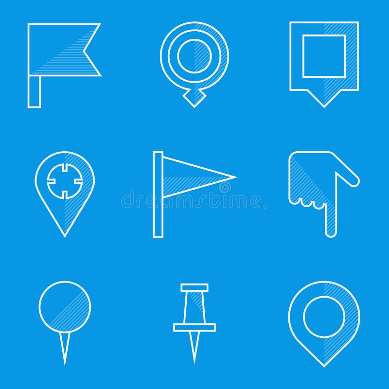 Blueprint Icon Set. Push Pin Map Stock Vector - Illustration of golf ...
