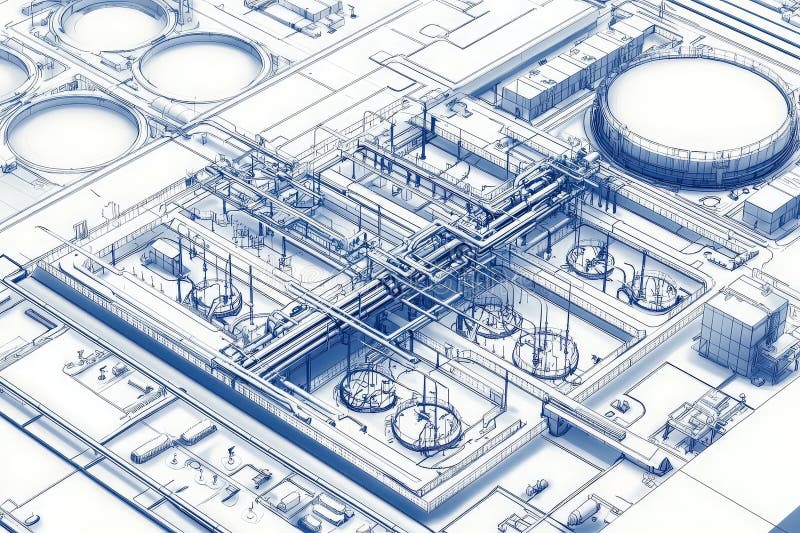 Detailed Blueprint of an Industrial Facility for Waste Management and ...