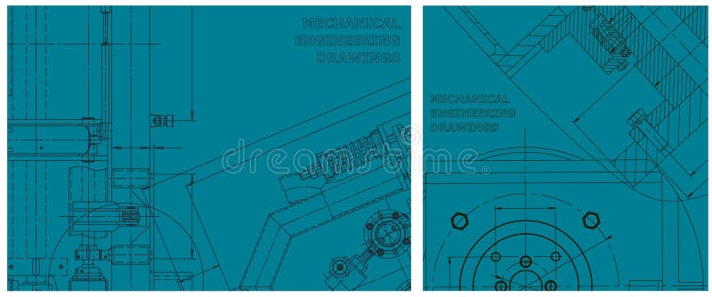Blueprint Illustration Set. Engine Line Drawing Stock Vector ...