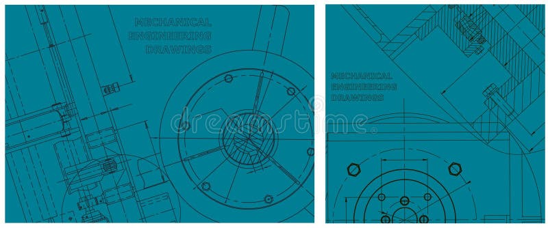 Blueprint Illustration Set. Engine Line Drawing Stock Vector ...