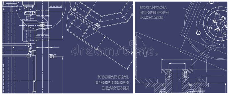 Blueprint Illustration Set. Engine Line Drawing Stock Vector ...