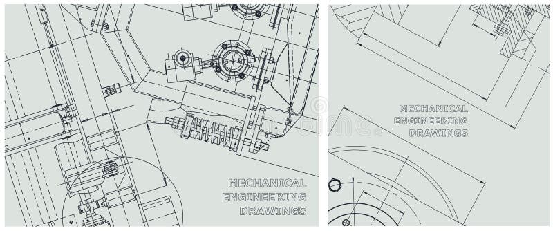 Blueprint Illustration Set. Engine Line Drawing Stock Vector ...