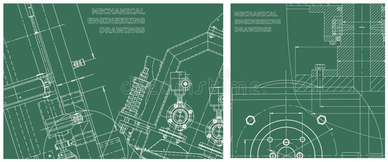 Blueprint Illustration Set. Engine Line Drawing Stock Vector ...
