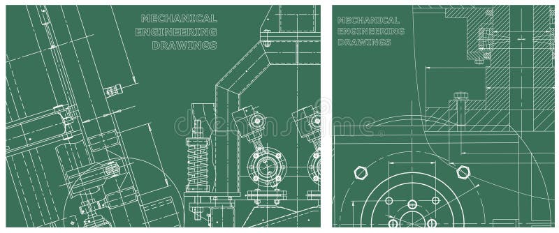 Blueprint Illustration Set. Engine Line Drawing Stock Vector ...