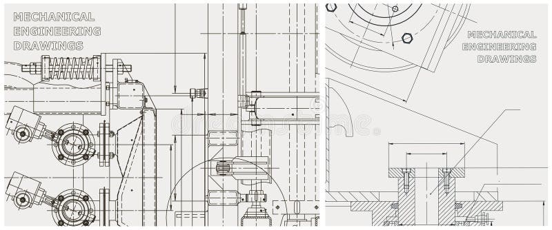 Blueprint Illustration Set. Engine Line Drawing Stock Vector ...