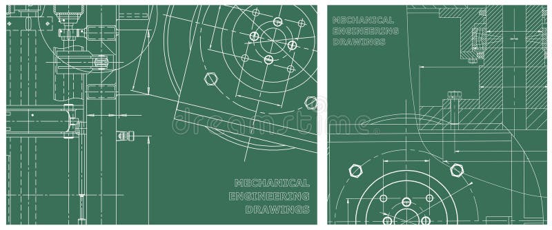 Blueprint Illustration Set. Engine Line Drawing Stock Vector ...