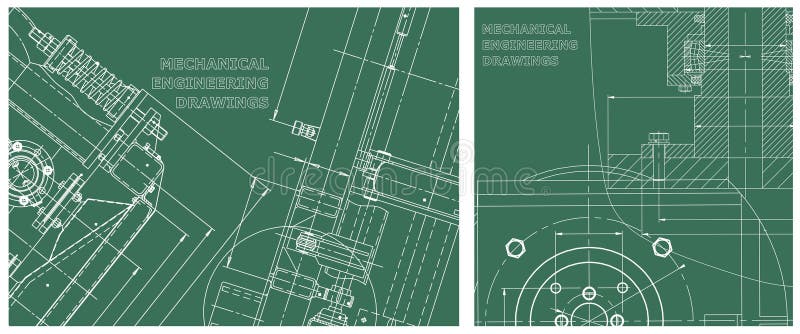 Blueprint Illustration Set. Engine Line Drawing Stock Vector ...