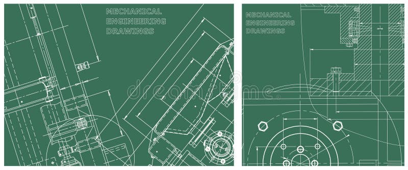 Blueprint Illustration Set. Engine Line Drawing Stock Vector ...