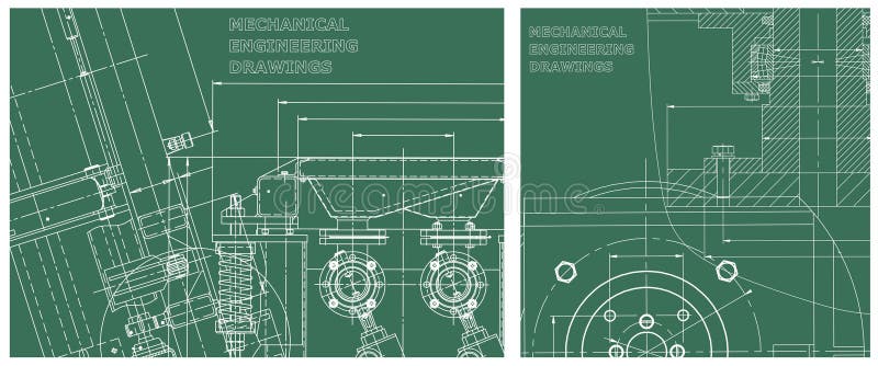 Blueprint Illustration Set. Engine Line Drawing Stock Vector ...