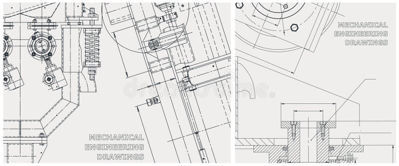 Blueprint Illustration Set. Engine Line Drawing Stock Vector ...