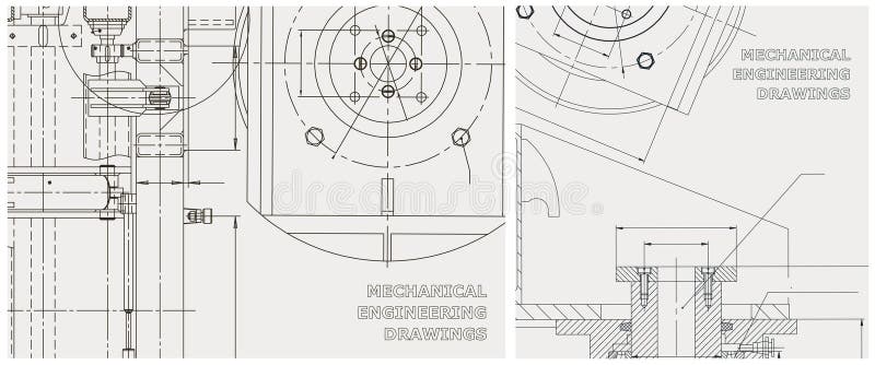 Blueprint Illustration Set. Engine Line Drawing Stock Vector ...