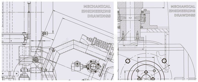 Blueprint Illustration Set. Engine Line Drawing Stock Vector ...