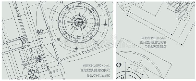 Blueprint Illustration Set. Engine Line Drawing Stock Vector ...