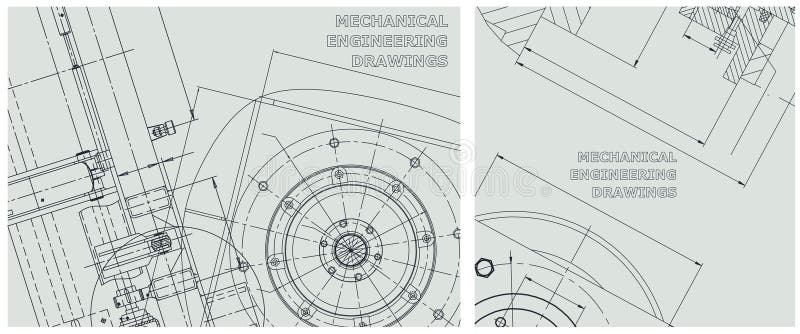 Blueprint Illustration Set. Engine Line Drawing Stock Vector ...
