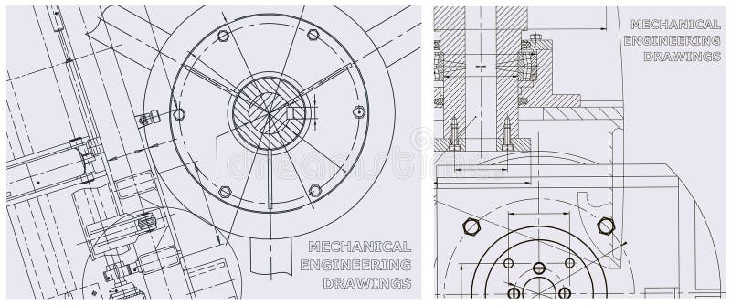 Blueprint Illustration Set. Engine Line Drawing Stock Vector ...