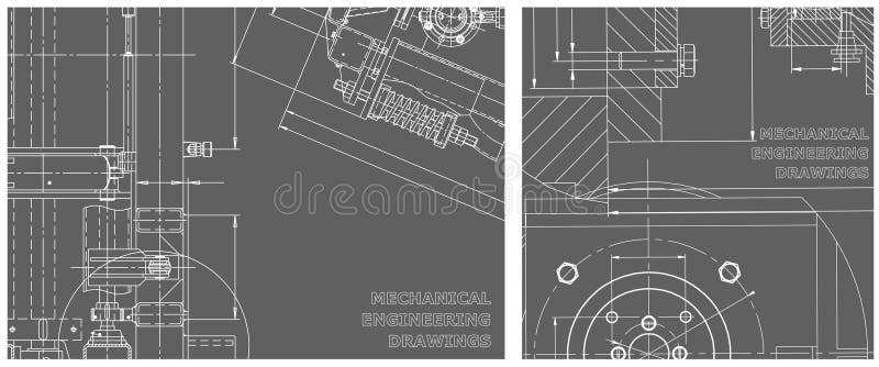 Blueprint Illustration Set. Engine Line Drawing Stock Vector ...