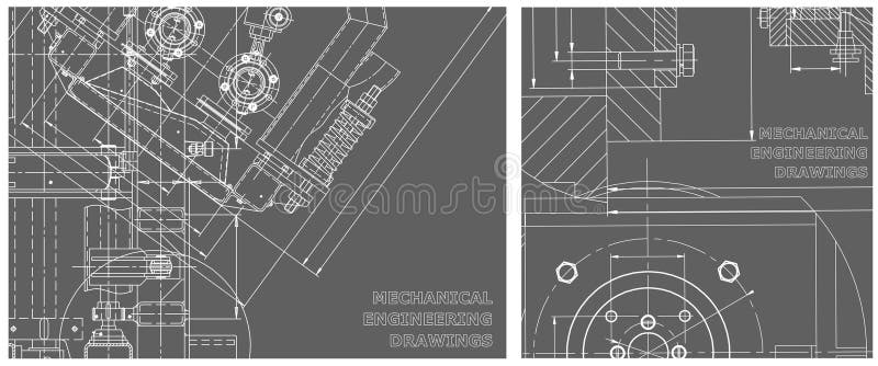 Blueprint Illustration Set. Engine Line Drawing Stock Vector ...