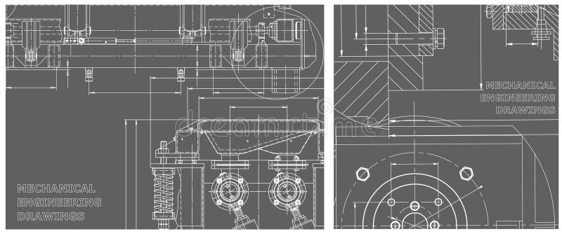 Blueprint Illustration Set. Engine Line Drawing Stock Vector ...