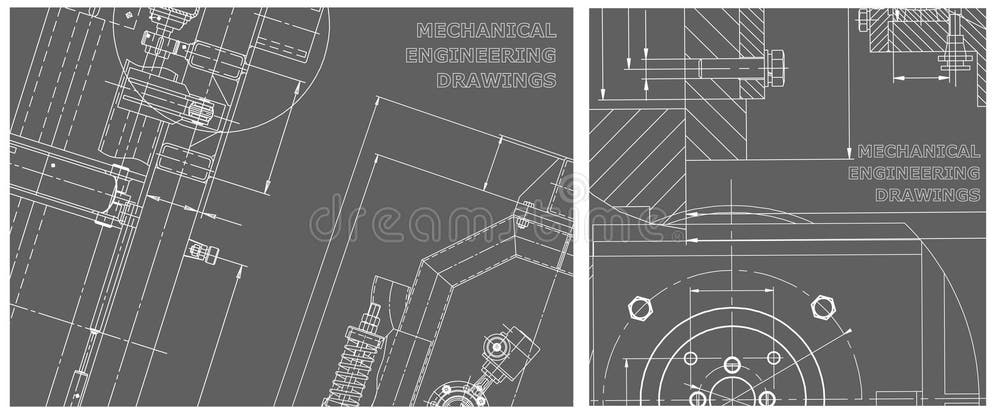 Blueprint Illustration Set. Engine Line Drawing Stock Vector ...