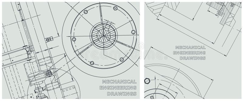 Blueprint Illustration Set. Engine Line Drawing Stock Vector ...