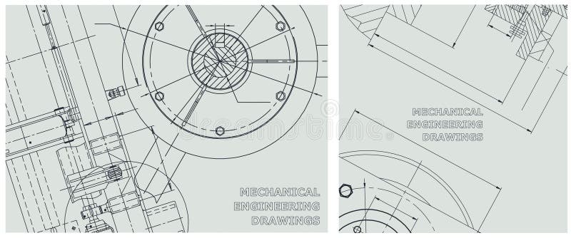 Blueprint Illustration Set. Engine Line Drawing Stock Vector ...
