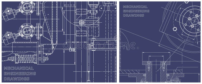 Blueprint Illustration Set. Engine Line Drawing Stock Vector ...