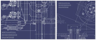Blueprint Illustration Set. Engine Line Drawing Stock Vector ...