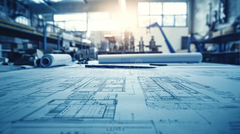 Blueprint of Industrial Complex on Table, Symbolizing Strategic ...