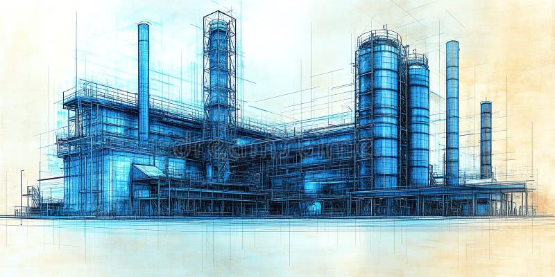 Blueprint of Industrial Facility Showcasing Detailed Architecture with ...