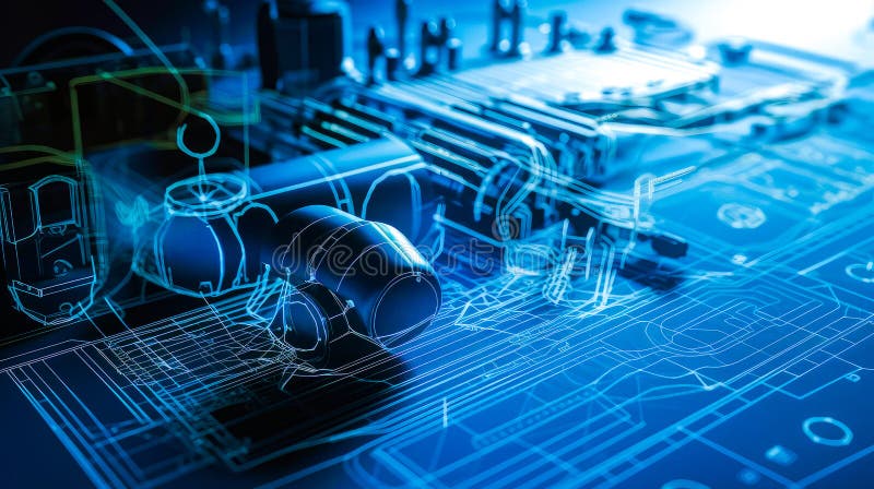 Blueprint of an Industrial Machine on Blue Background. Generative AI ...