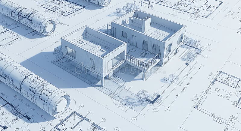 Blueprint-inspired Illustration of a Modern Architectural Design ...