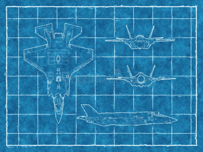 Jet Fighter Aircraft Blueprint Stock Illustration - Illustration of ...