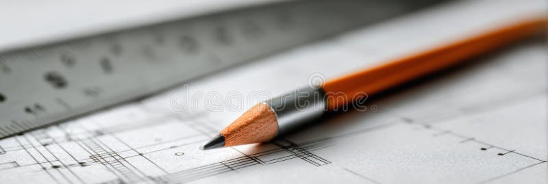 Blueprint Layout Created with Pencil and Ruler on a Neutral Table with ...