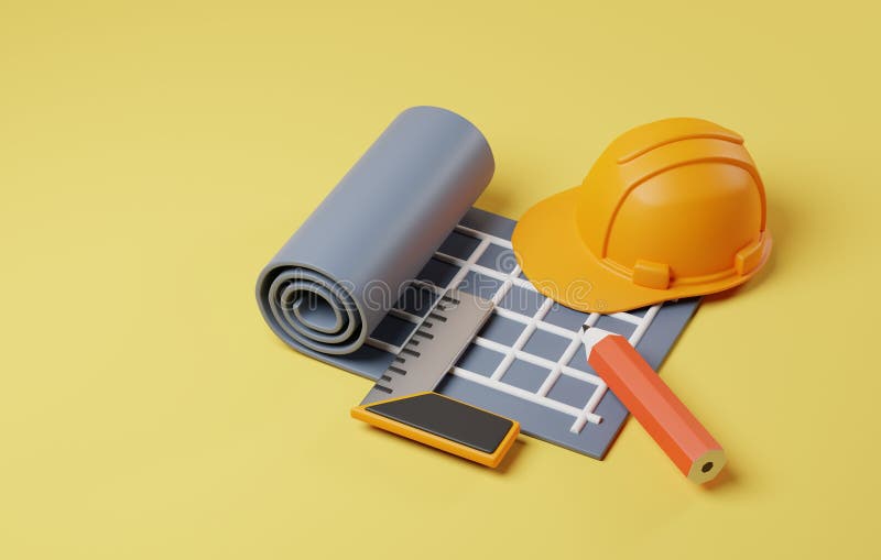 Blueprint Mastery of Construction Tools for Design and Safety on Yellow ...