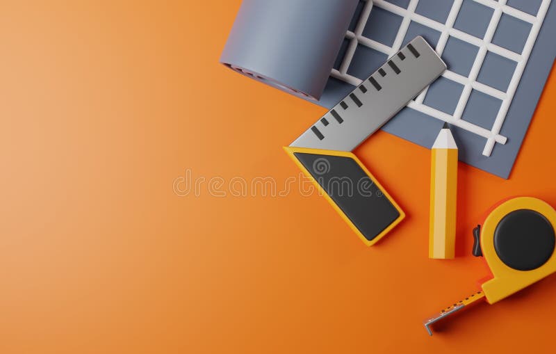 Blueprint Mastery of Construction Tools for Design and Safety on Yellow ...