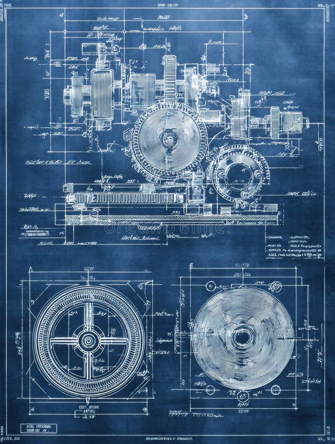 Blueprint of a Mechanical Design Featuring Intricate Gears and ...