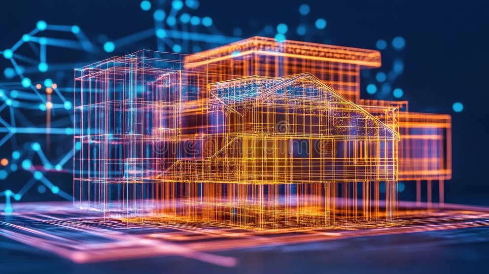 Blueprint of a Modern House Wireframe Design with Neural Network ...