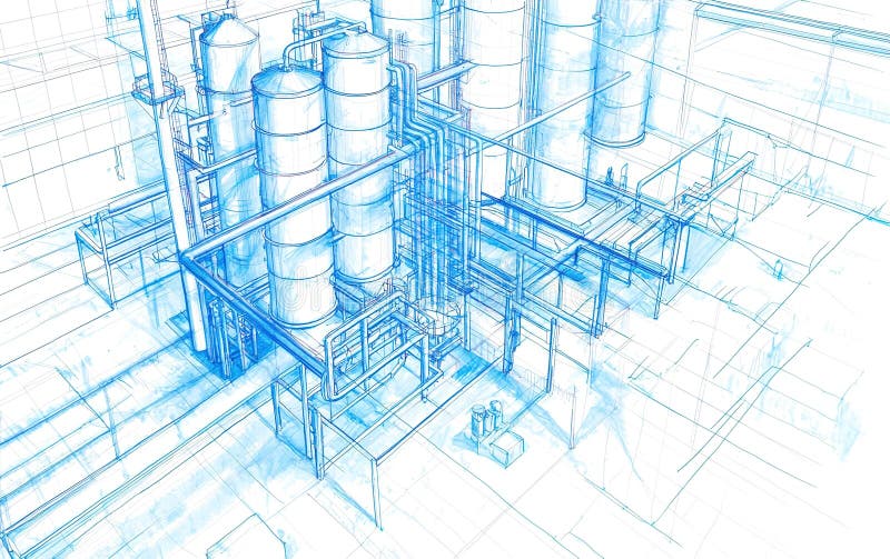 Blueprint of a Modern Industrial Facility with Storage Tanks and Piping ...