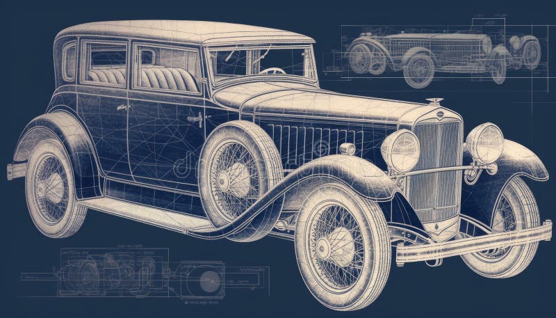 A Blueprint of an Old Vintage Car , Ai, Ai Generative, Illustration ...