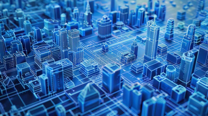 A Blueprint Overlaid on a Cityscape Representing the Planning and ...