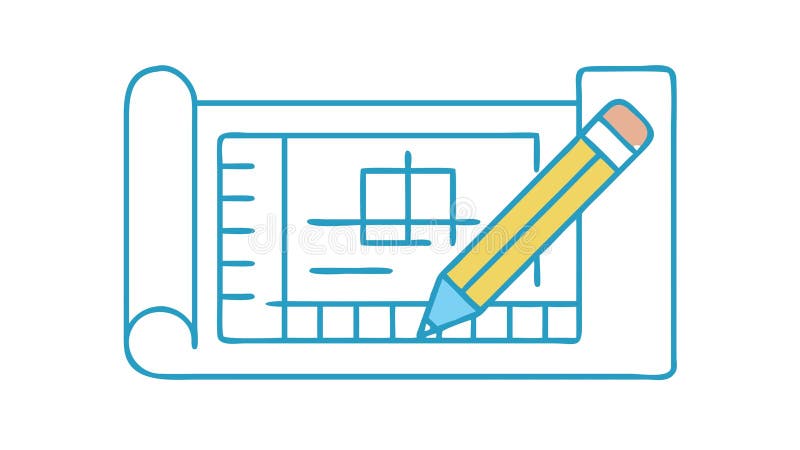 Blueprint with Pencil Engineering Drawing Icon, Vector Design ...