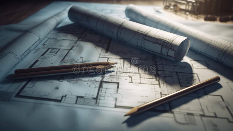 Blueprint Plan of a Residential Construction Project in Progress ...