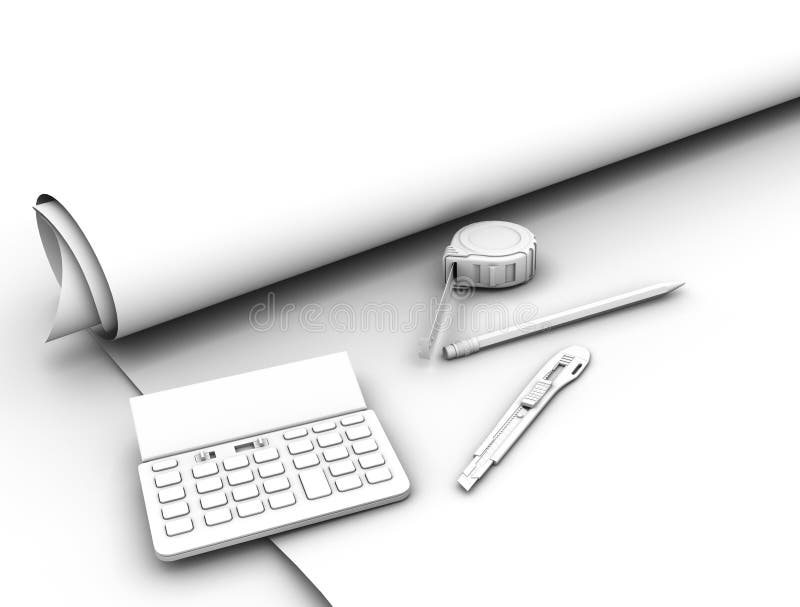 Blueprint plan and tools stock illustration. Illustration of drawing ...