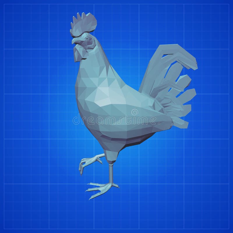 Blueprint of Polygonal Rooster. Stock Vector - Illustration of blue ...