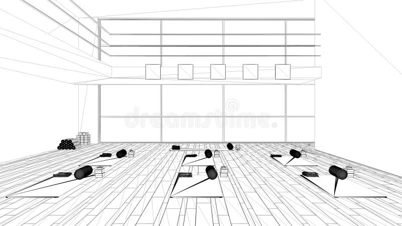 Blueprint Project Draft, Empty Yoga Studio Interior Design Architecture ...
