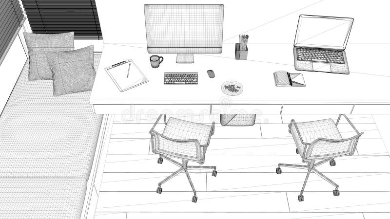 Blueprint Project Draft, Smart Working, Corner Office, Desk with Chairs ...